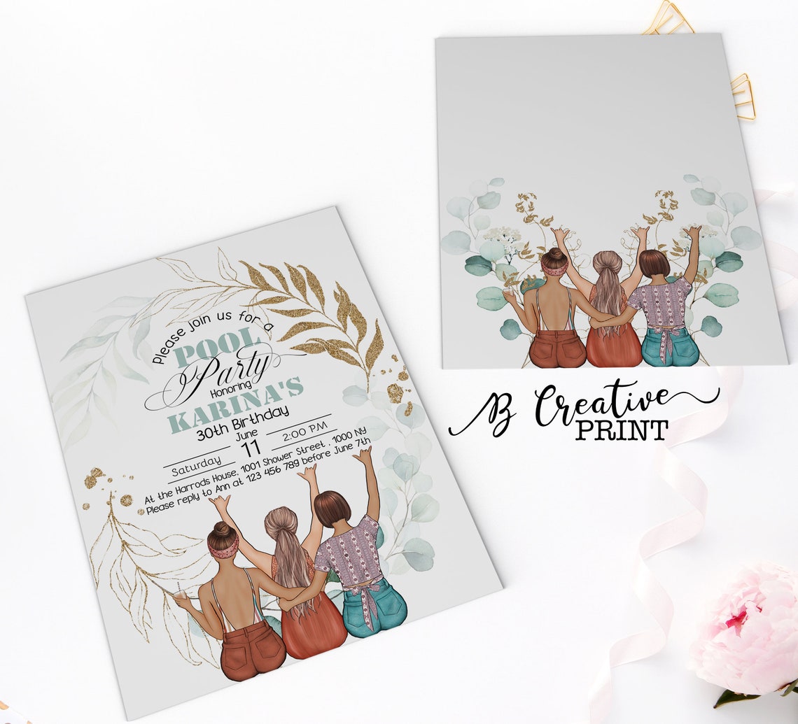 Pool Party 30th Birthday Invitation Best Friends Birthday | Etsy