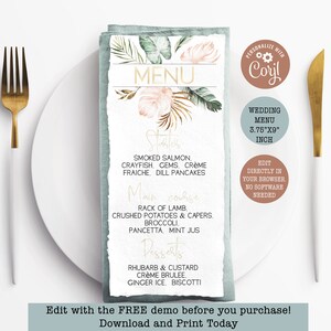 Floral Menu Template, Printable Menu Card, Greenery Floral Menu ...