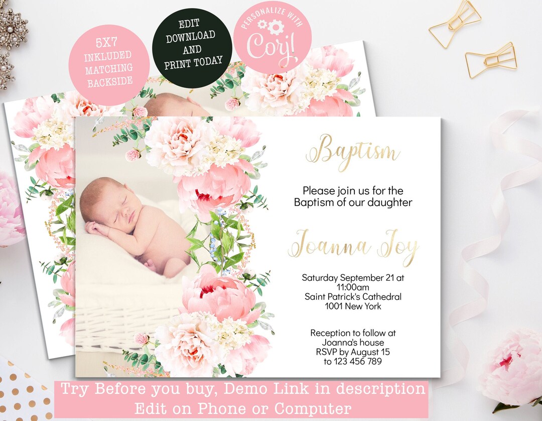 Editable Baptism Invitation, Baptism Instant Download Template ...