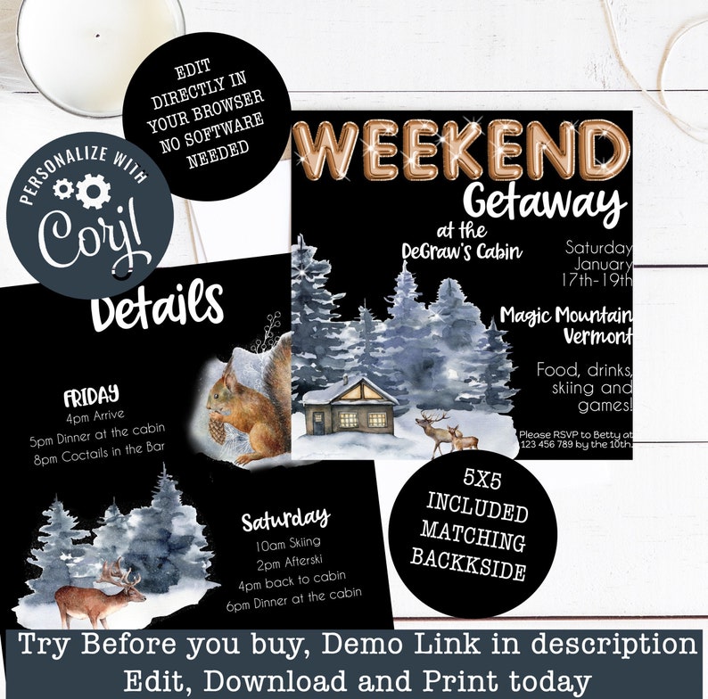 Weekend Getaway Invitation Cabin Weekend Trip Winter Weekend | Etsy