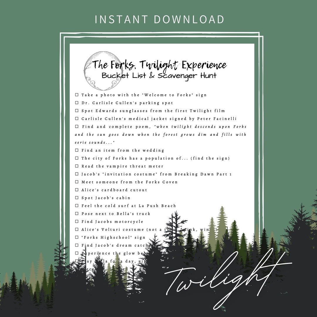 Twilight Bucket List – Forks, Washington Printable | Ultimate Twilight ...