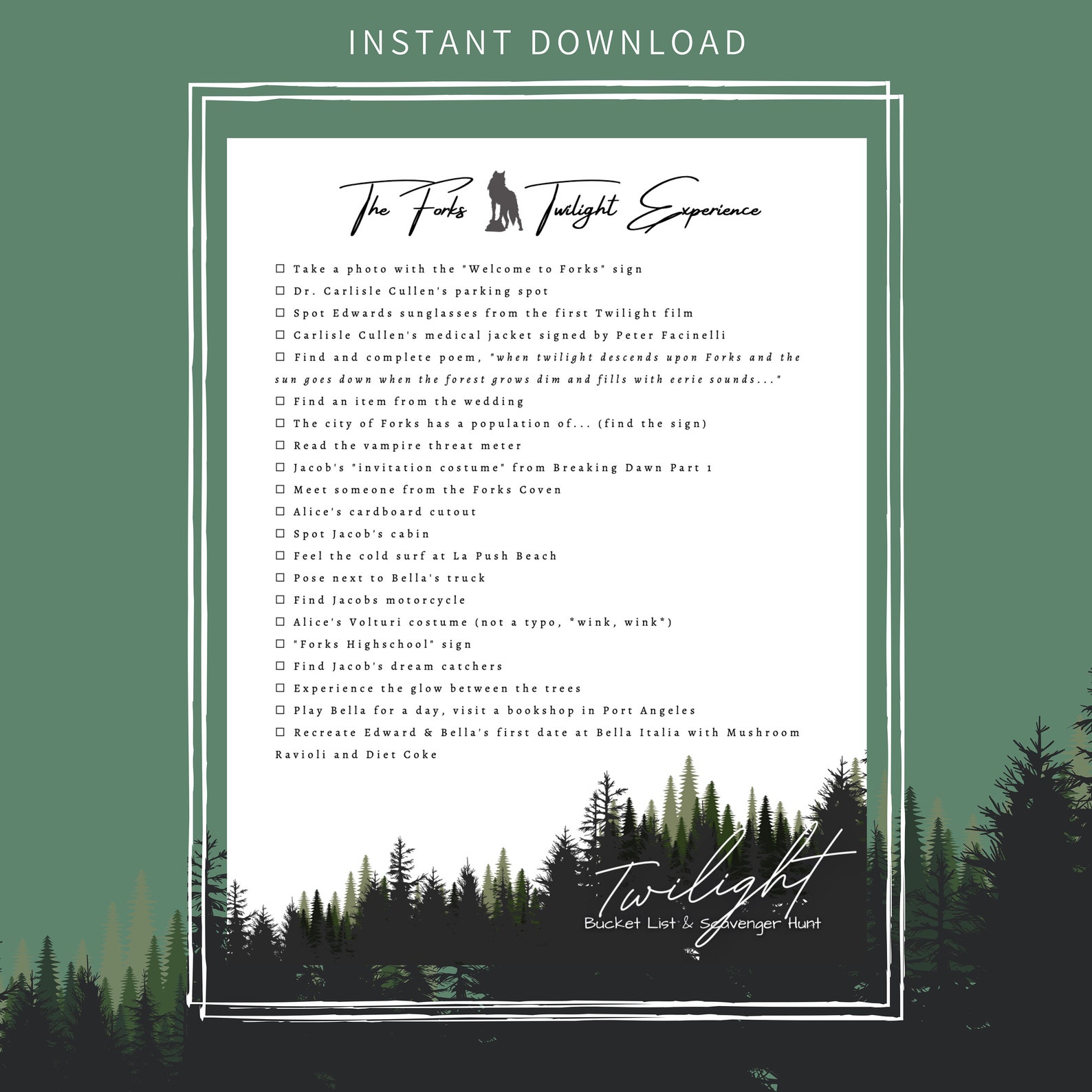 Twilight Bucket List – Forks, Washington Printable | Ultimate Twilight ...