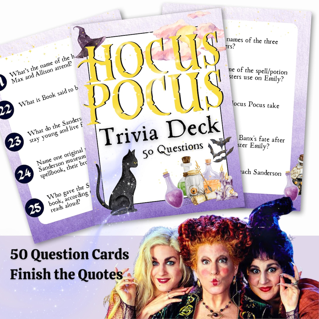 Hocus Pocus Movie Trivia Deck + Finish the Quotes Sheet | 50 Questions ...