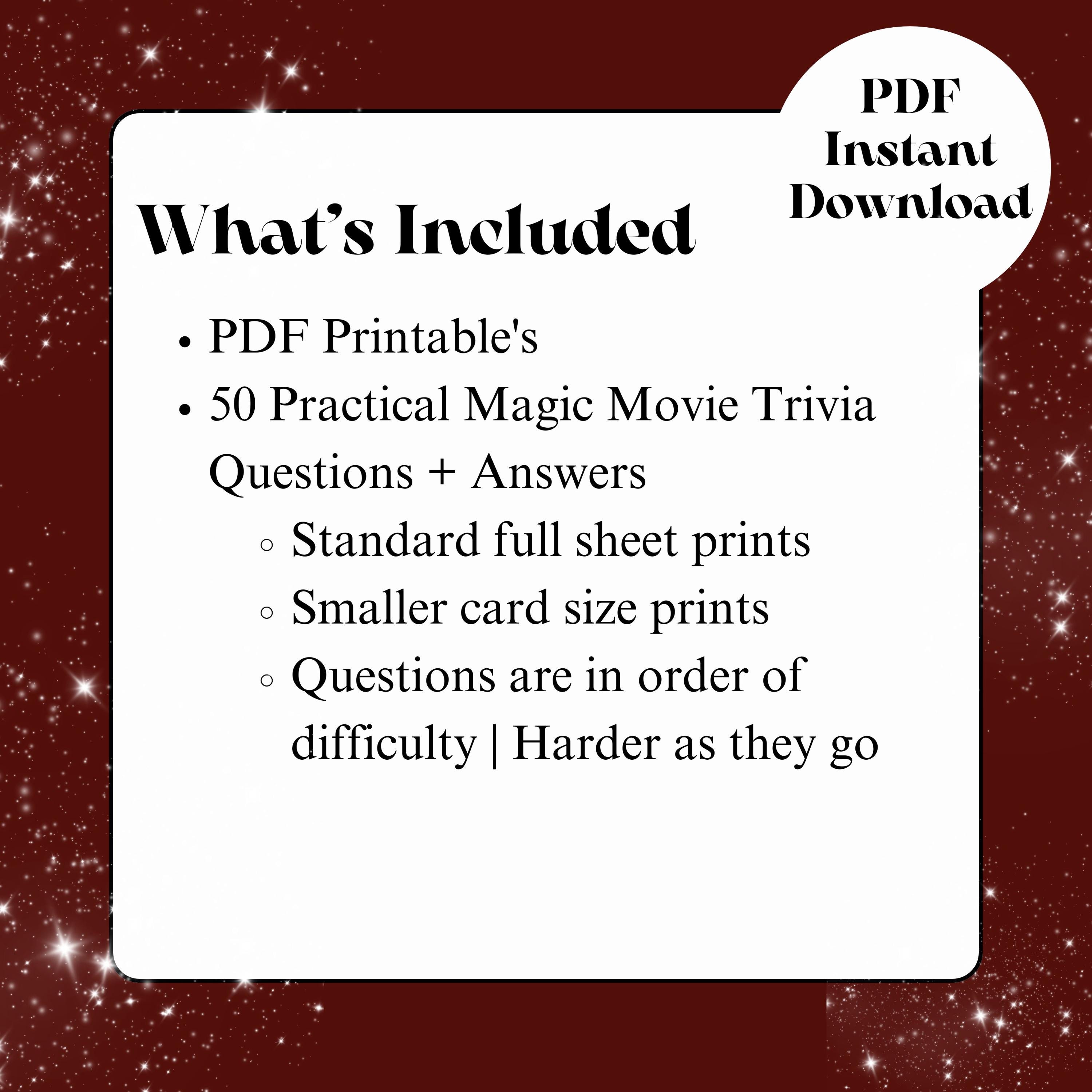 Practical Magic Trivia Deck | 50 Question Digital Download | PDF Print ...