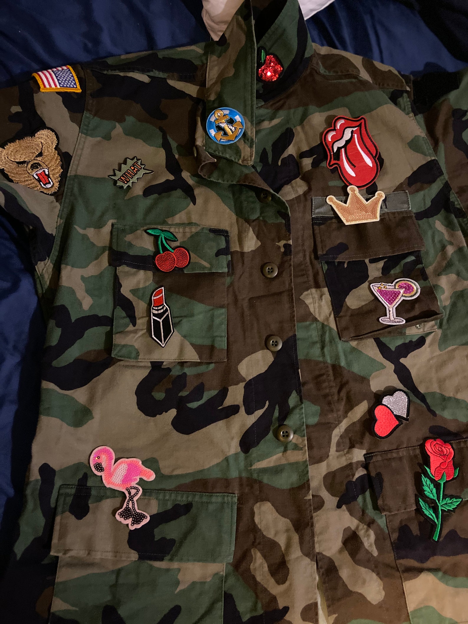 Camouflage Jacket With Patches-camo-army Fatigue-patches-free - Etsy