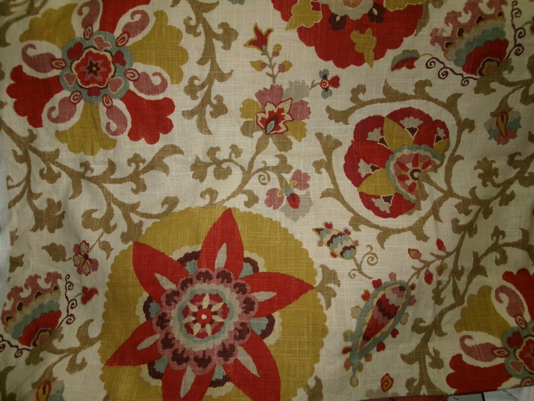 Vintage P Kaufmann Silsila Curry Fabric, Ikat Suzani Print Beige ...