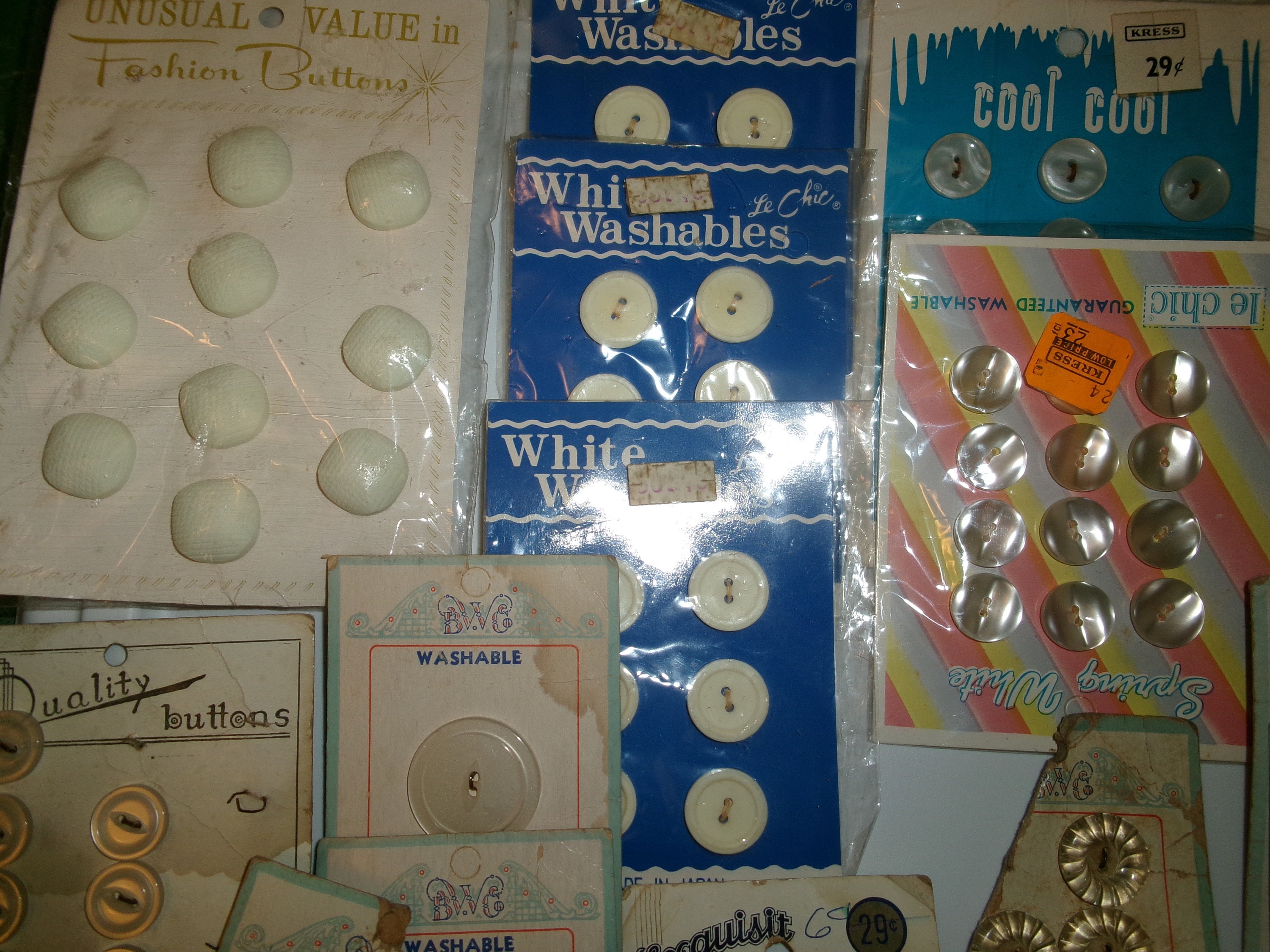 Vintage NOS Buttons, White, Clear, Faux MOP, Plastic Buttons on Cards ...