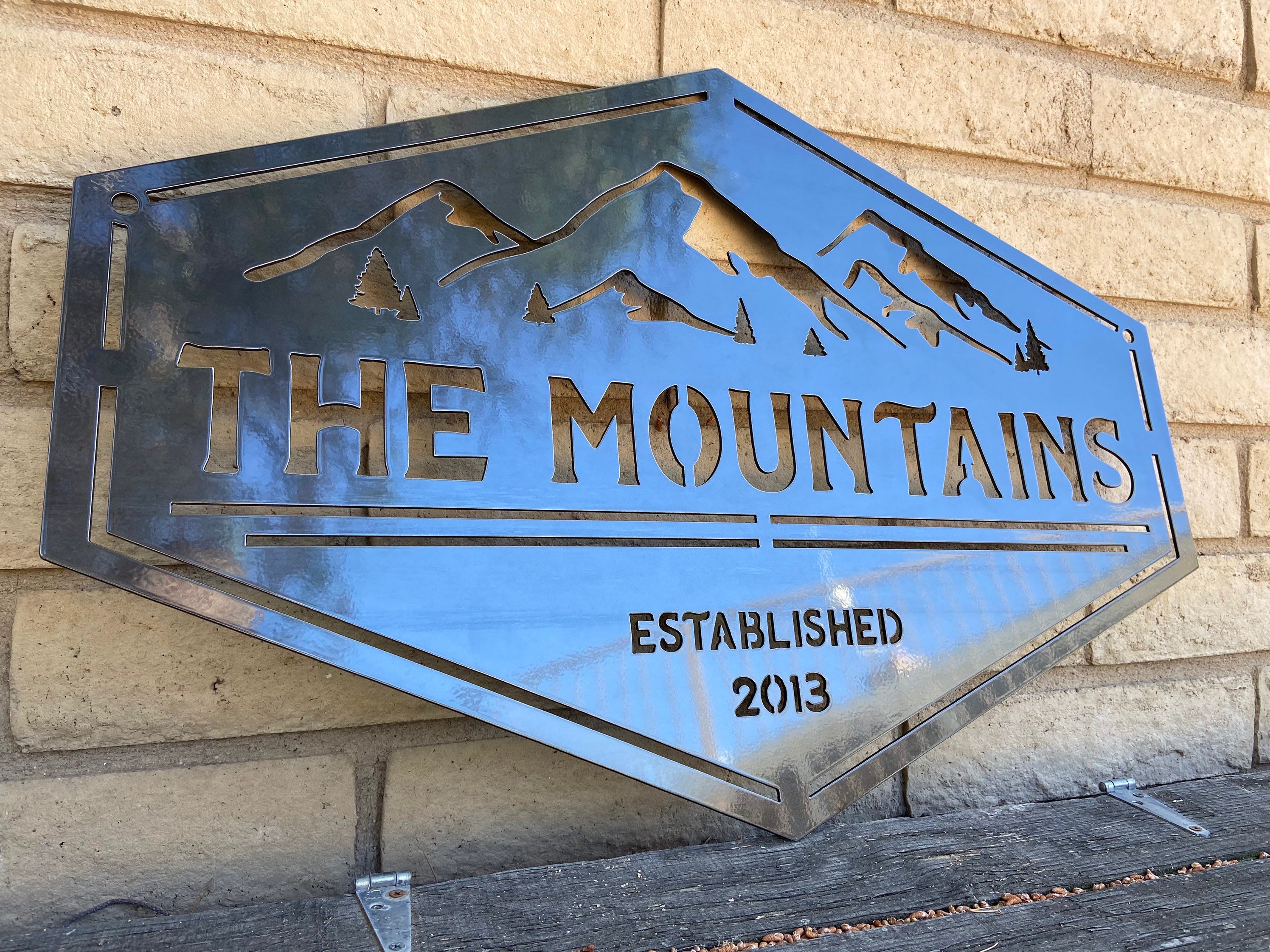 Metal mountain sign Established Wall Decor Personalized | Etsy