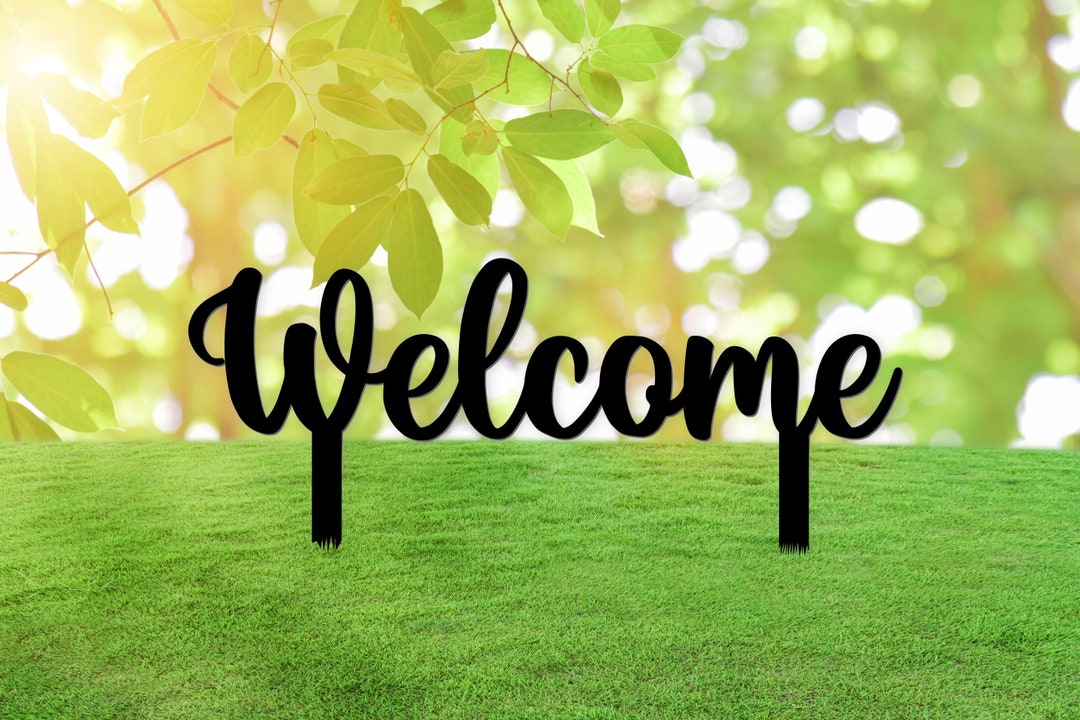 Cursive Welcome Metal Sign With Stakes | Custom Welcome Sign for Yard ...