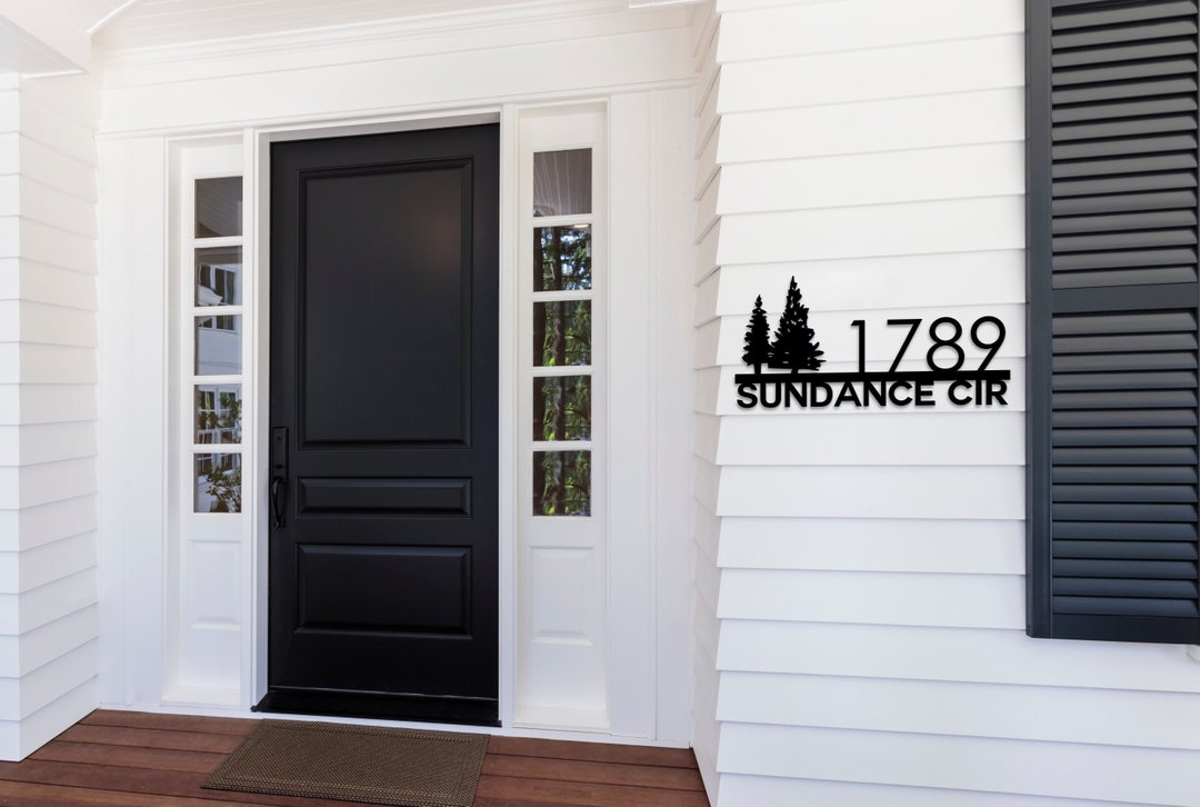 Custom Modern Home Address Sign | Personalized Pine Tree Metal Modern ...