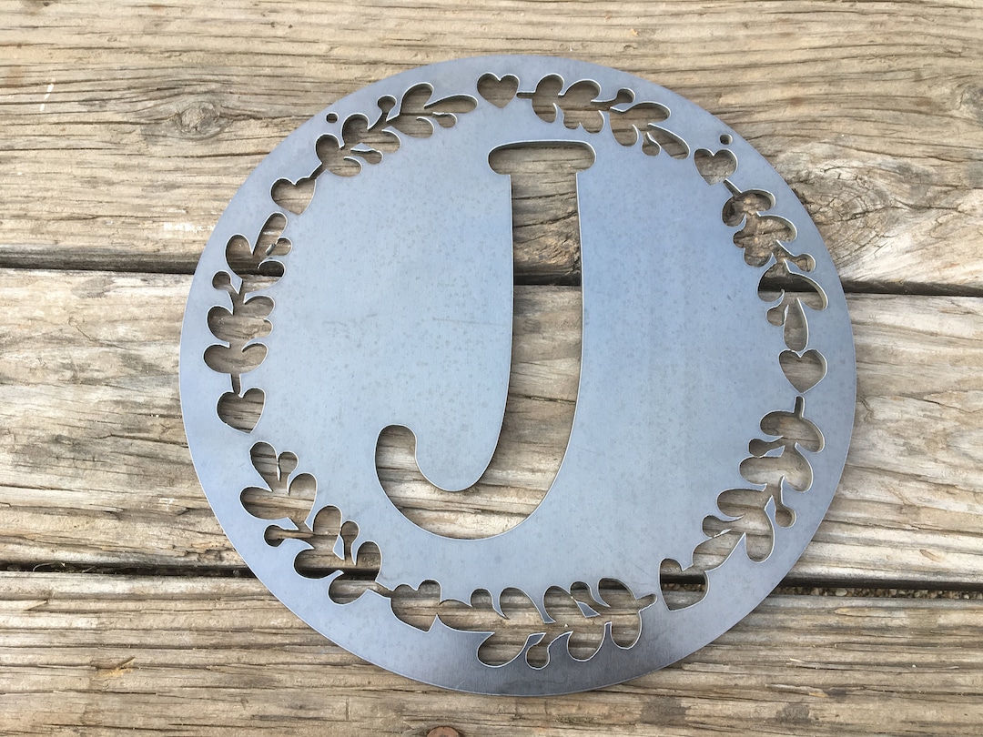 Custom Metal Monogram Wreath - Metal Monogram - Initial Letter Front ...