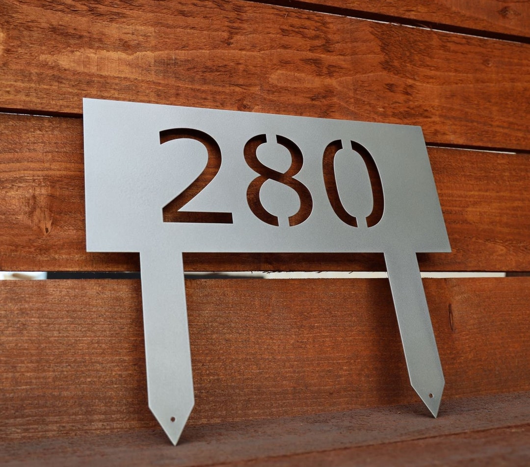 Metal Address Sign With Stakes | Modern Yard Address Sign | House ...