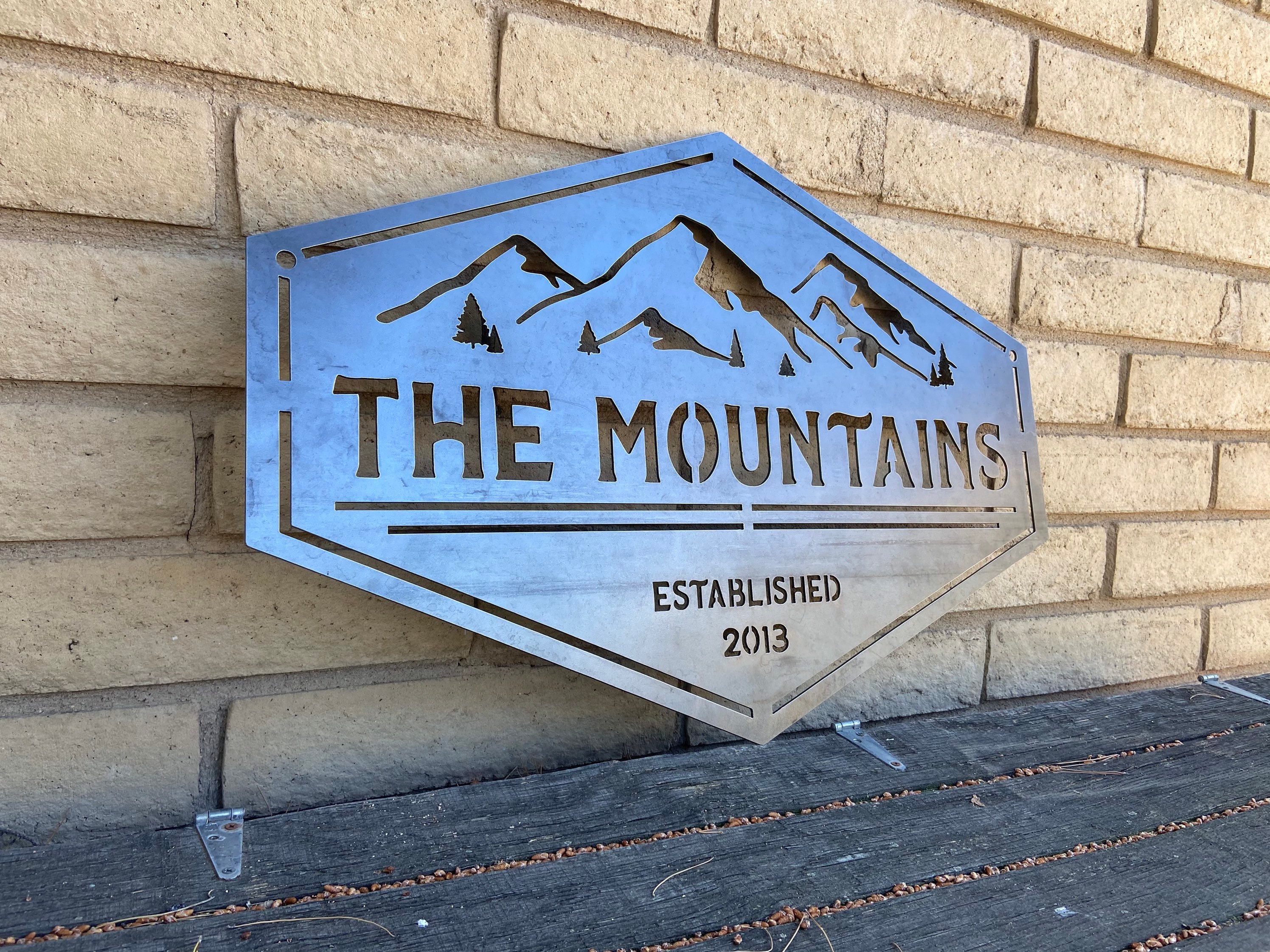 Metal mountain sign Established Wall Decor Personalized | Etsy