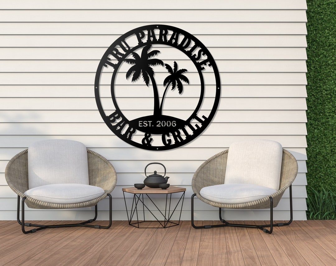 Palm Tree Metal Monogram Sign | Custom Pool Sign | Palm Trees Metal ...
