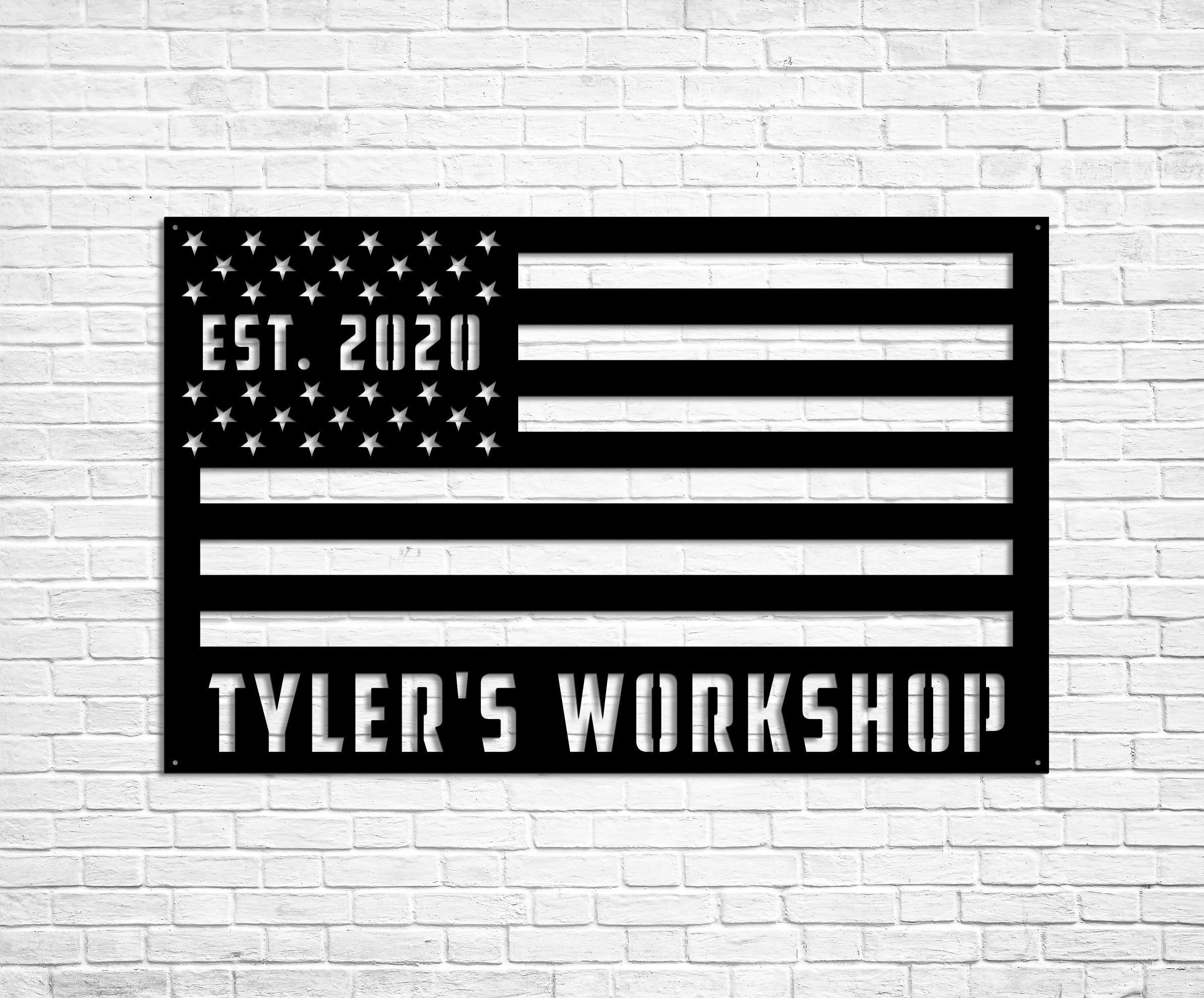 Custom Metal American Flag Workshop Sign Man Cave American - Etsy