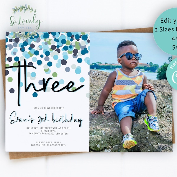 Turning 3 Birthday Invitation Boy - Etsy