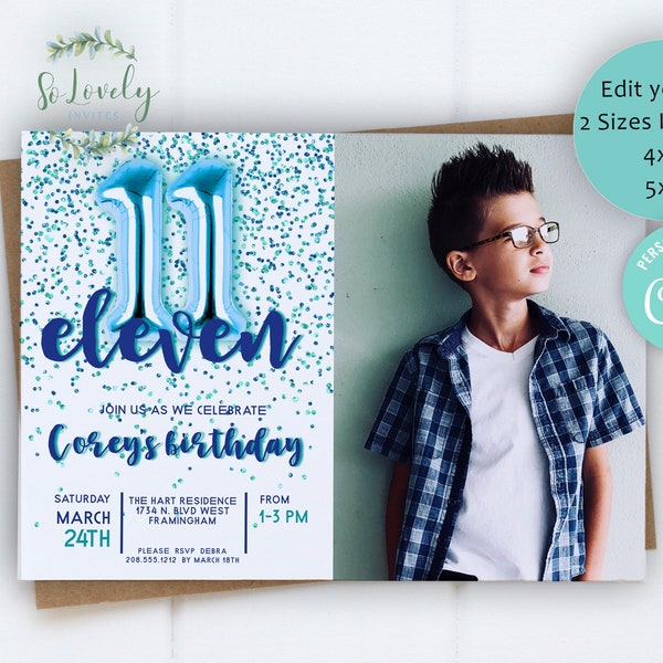 Eleven Year Old Boy Birthday Invitation - Etsy