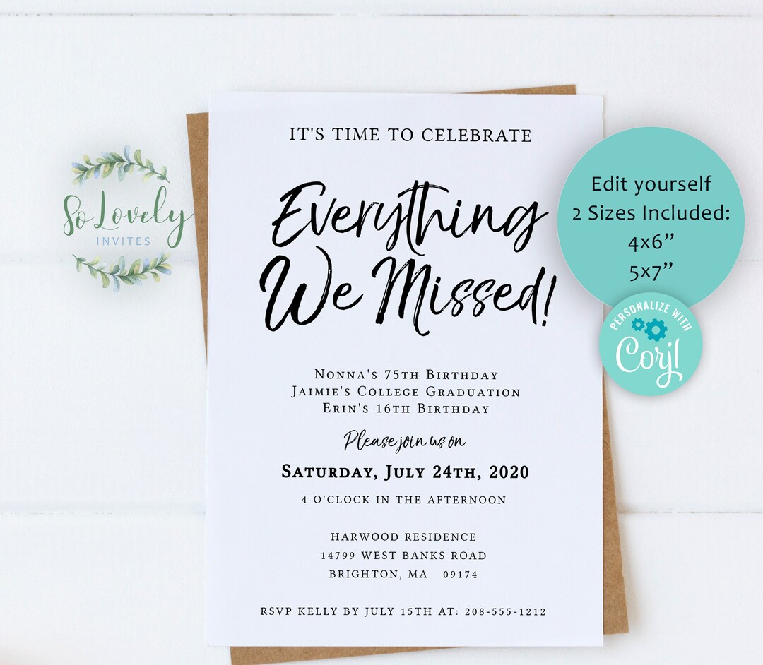 Time to Celebrate Everything We Missed Party Invite EDIT YOURSELF End ...