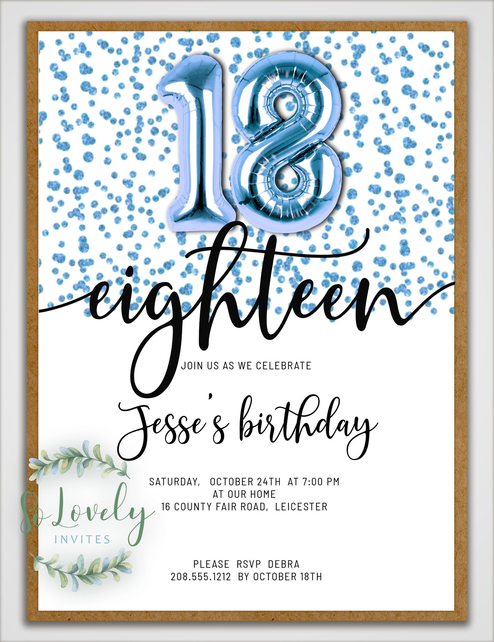Metallic Blue Glitter 18th Birthday Invitation Editable | Etsy
