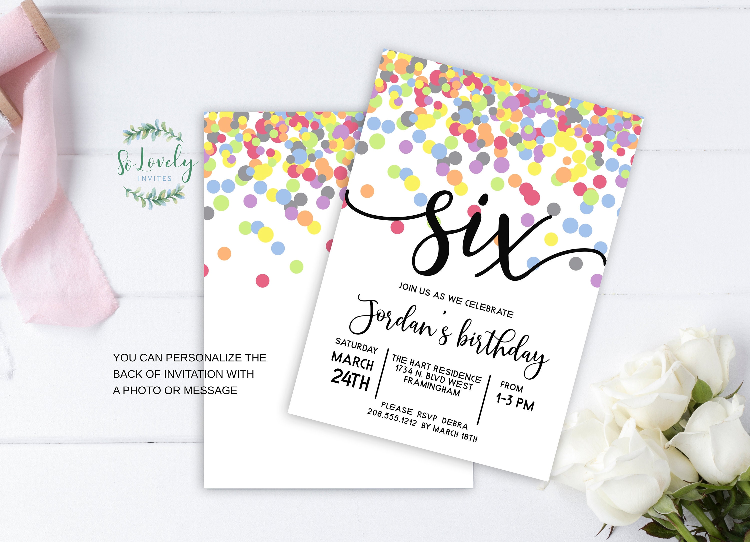 Rainbow Confetti 6th Birthday Invitation EDIT YOURSELF | Etsy