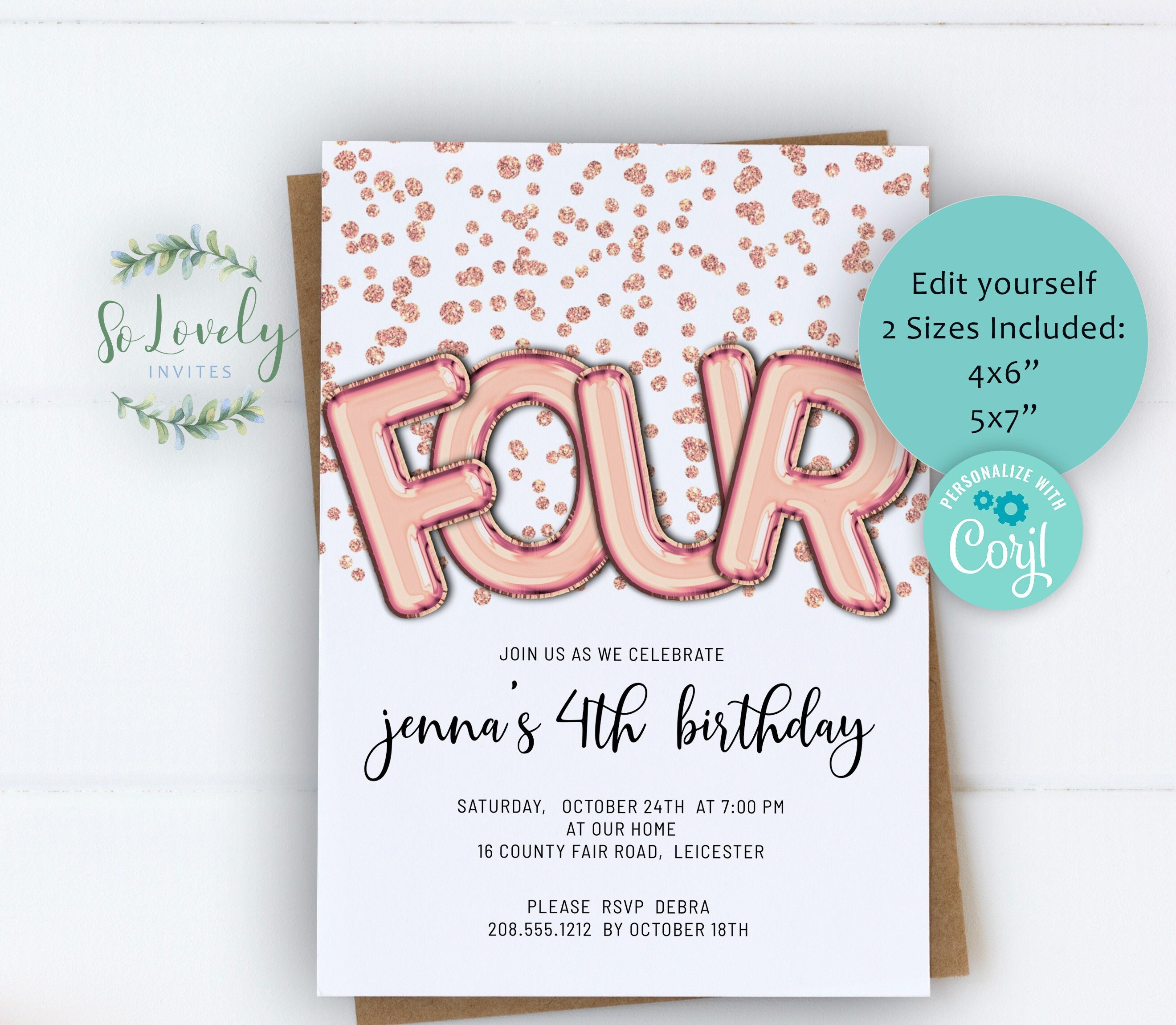 Invitations Purple and Gold Glitter Confetti Invitation 48 Hour Turn ...