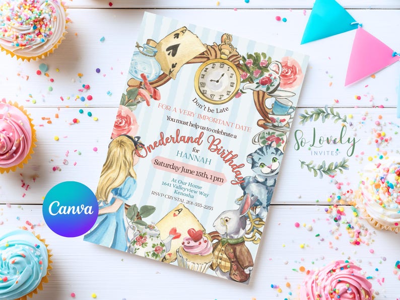 First Birthday Invite, Alice in Onederland Birthday Invitation ...
