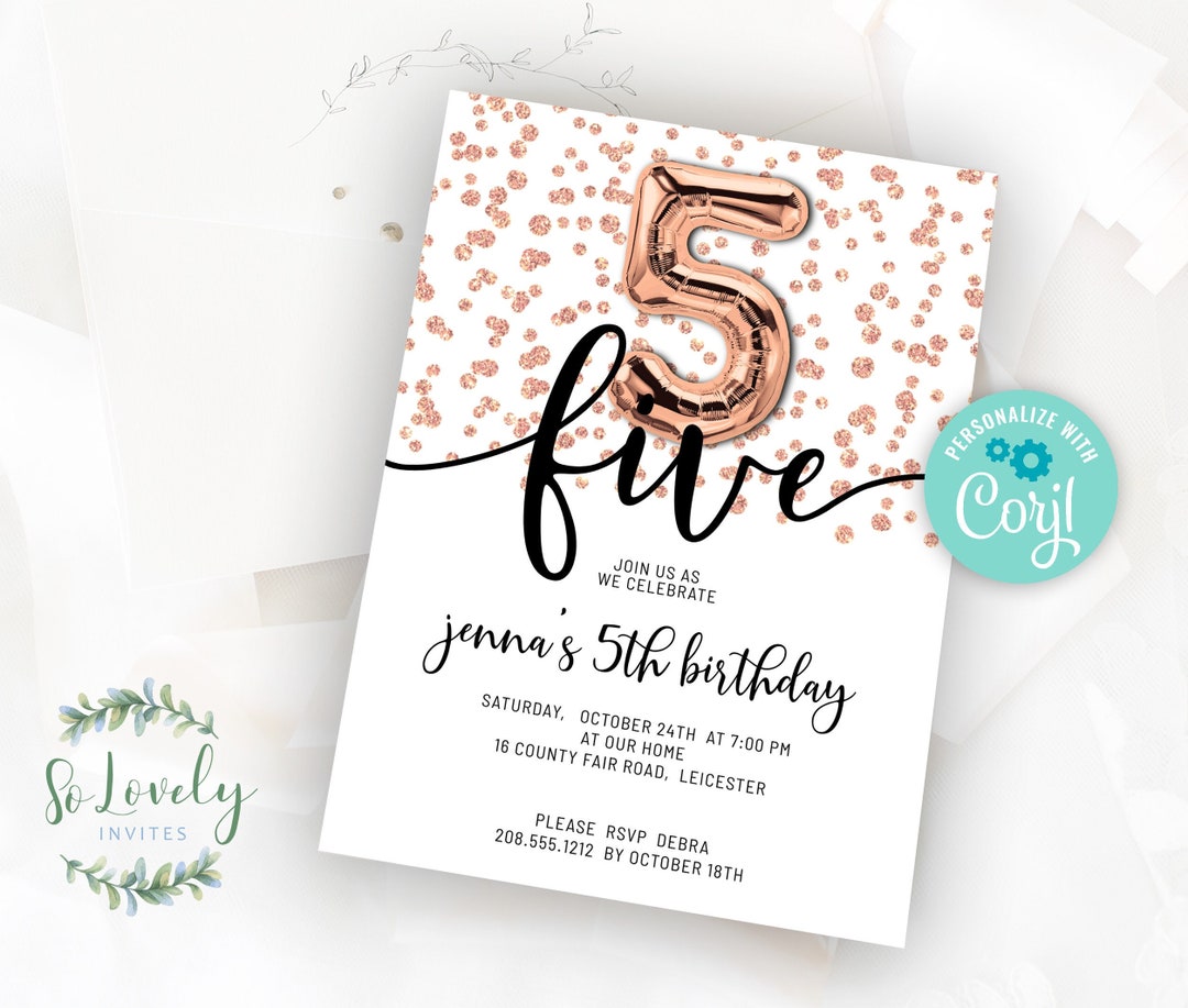 Gold Glitter 5th Birthday Invitation, EDIT YOURSELF Birthday Invite for ...