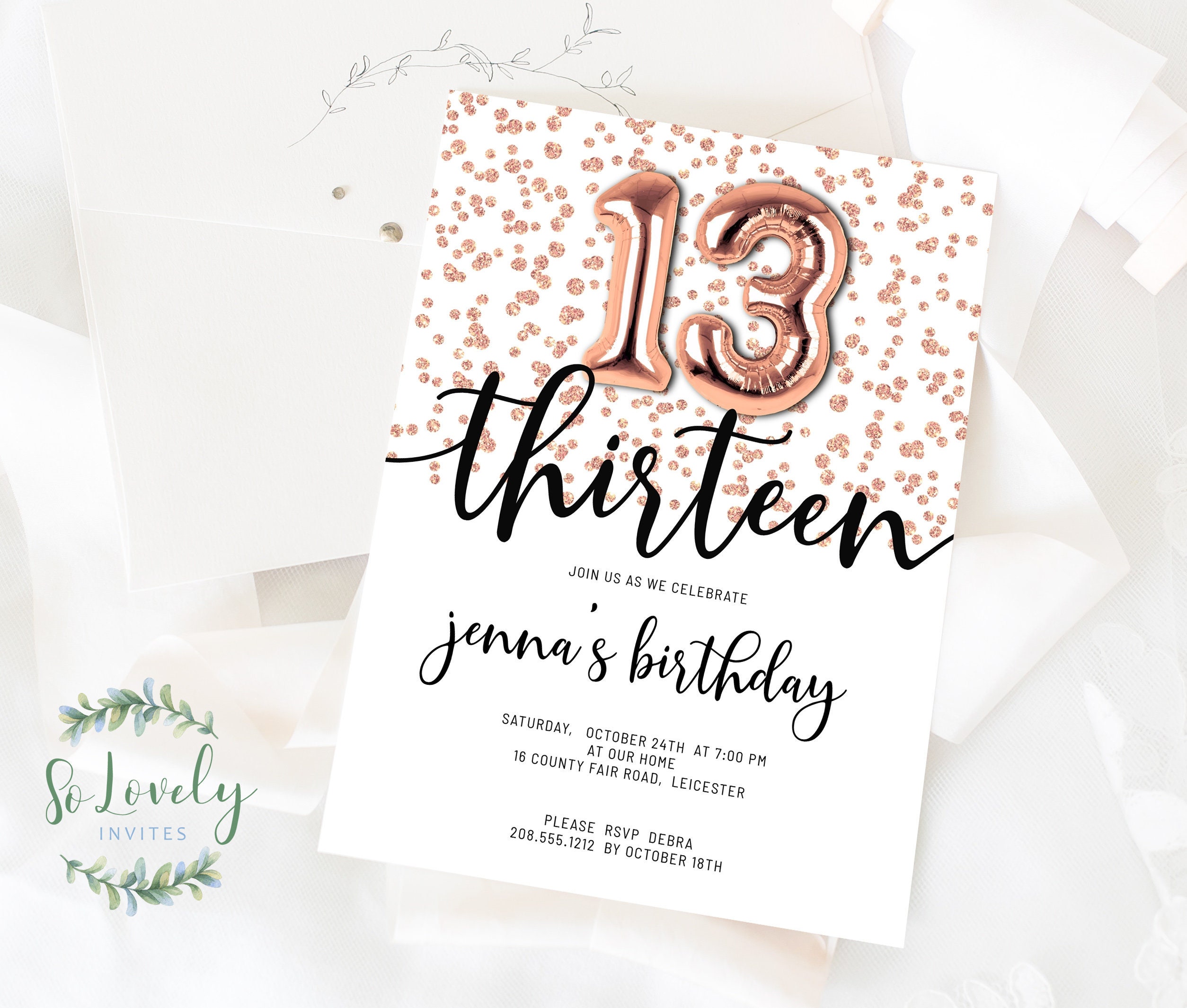 PERSONALISED TEENAGER 13TH BIRTHDAY PARTY INVITATIONS X 5 Heart Move 