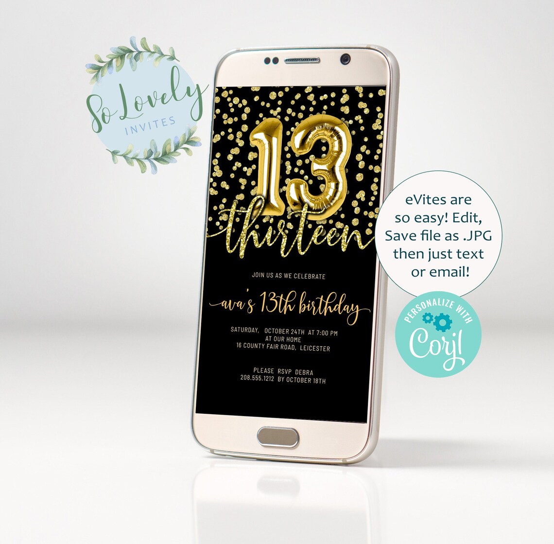 Black and Gold Glitter 13th Birthday Electronic Digital - Etsy