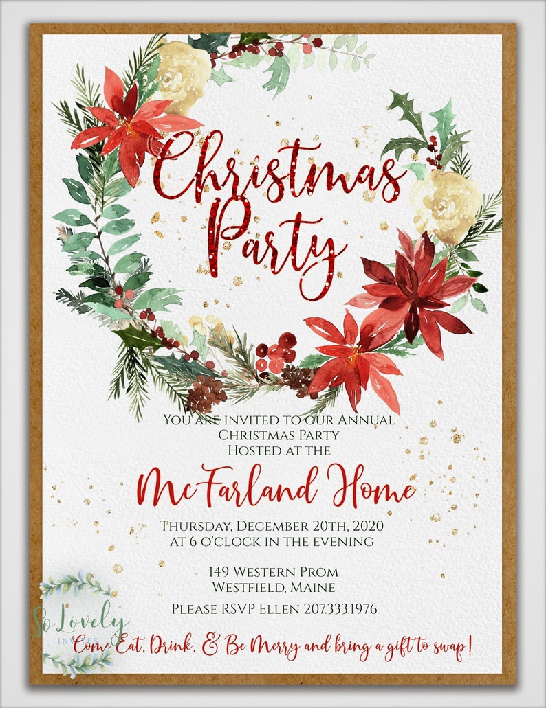 Personalized Christmas Party Invitation, Editable Holiday Invite, Pine ...