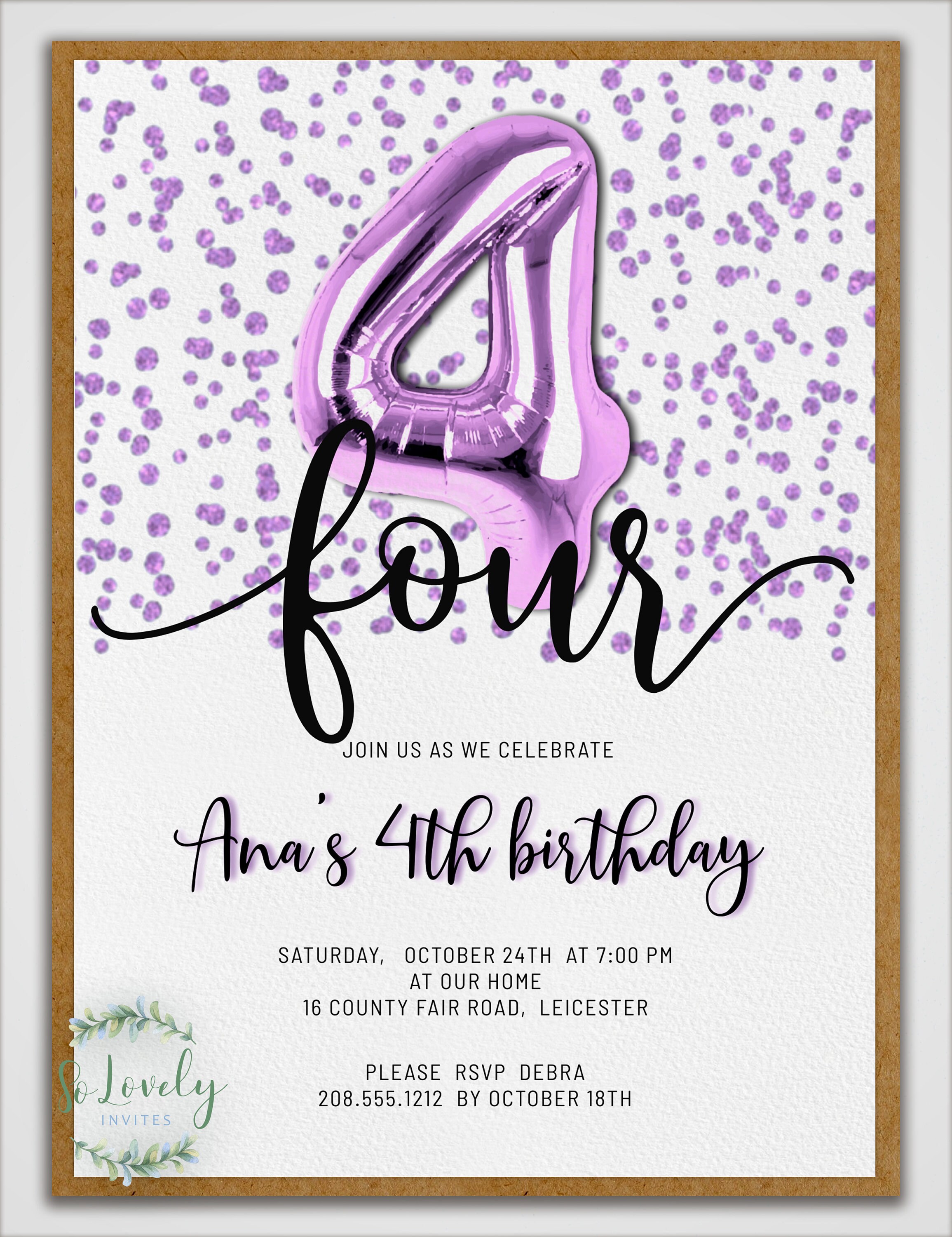 Invitations Purple and Gold Glitter Confetti Invitation 48 Hour Turn ...