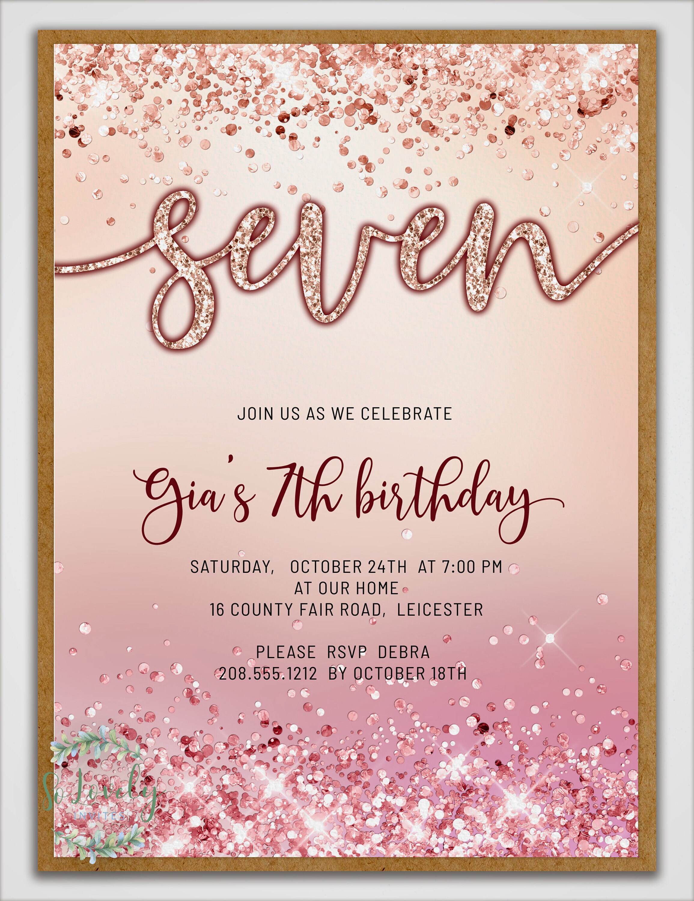 7th Birthday Invitation Card