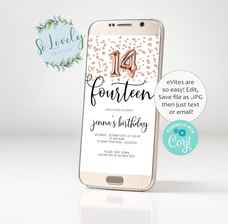Rose Gold Glitter 14th Birthday Electronic Digital - Etsy