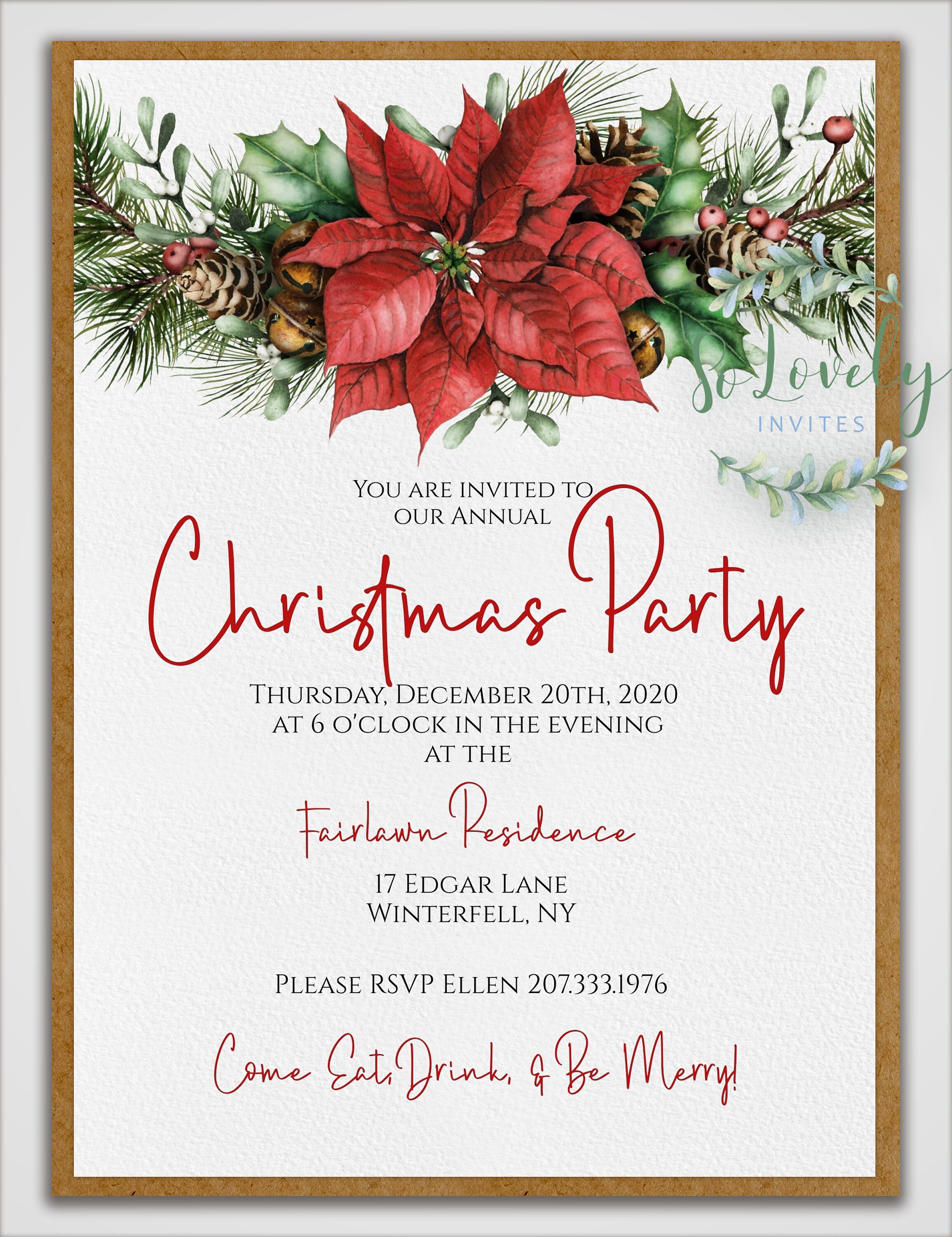 Personalized Christmas Party Invitation Editable Holiday | Etsy