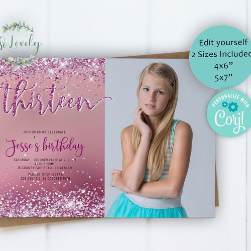 13th Birthday Invitation Editable 13th Invite Rose Gold - Etsy