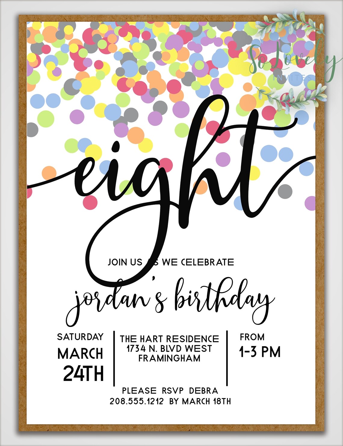 Rainbow Confetti 8th Birthday Invitation, EDIT YOURSELF Birthday Invite ...