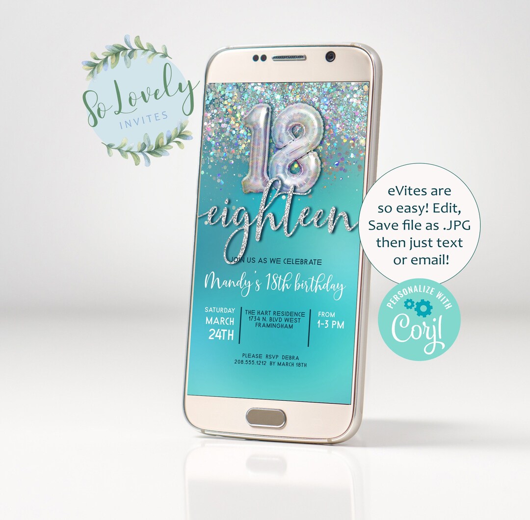 Text 18th Birthday Invitation for Girl, Editable Mobile Birthday Invite ...