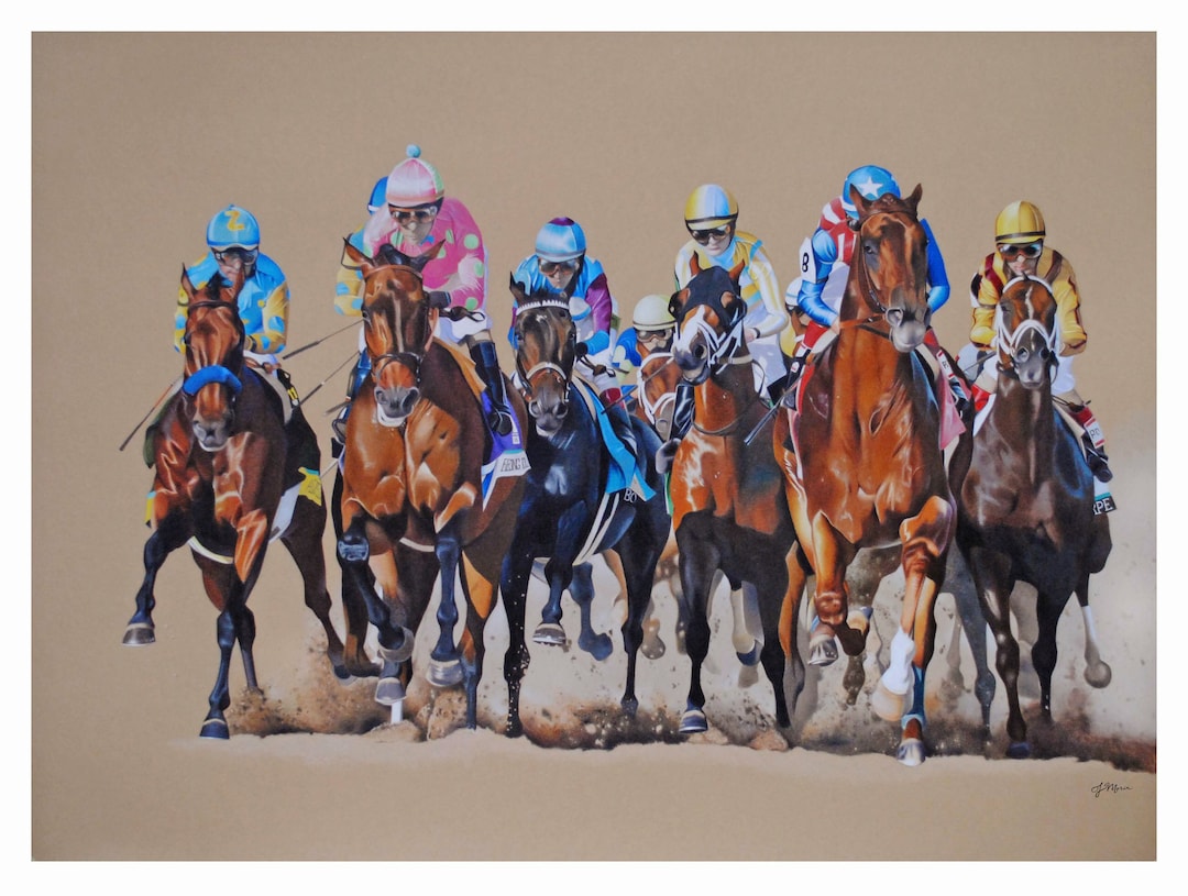 Horse Racing Art Print Giclee Thoroughbred Racing Portrait - Etsy