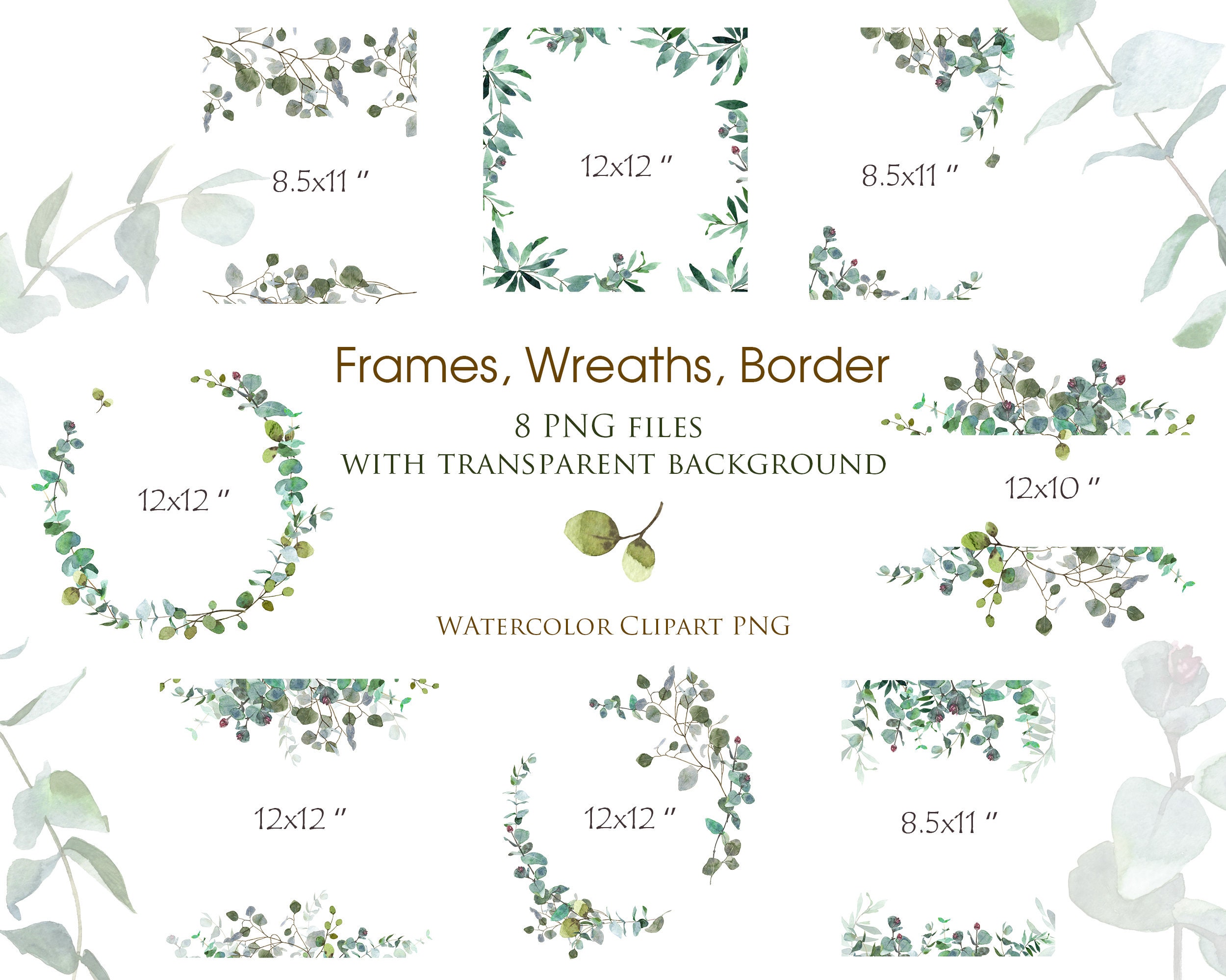 Watercolor Greenery Eucalyptus Clipart, Green Foliage, Green Leaves ...