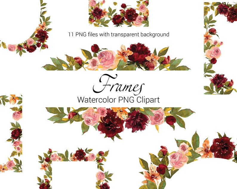 Watercolor Floral Clipart Frames Borders Wreaths Autumn Arrangements ...