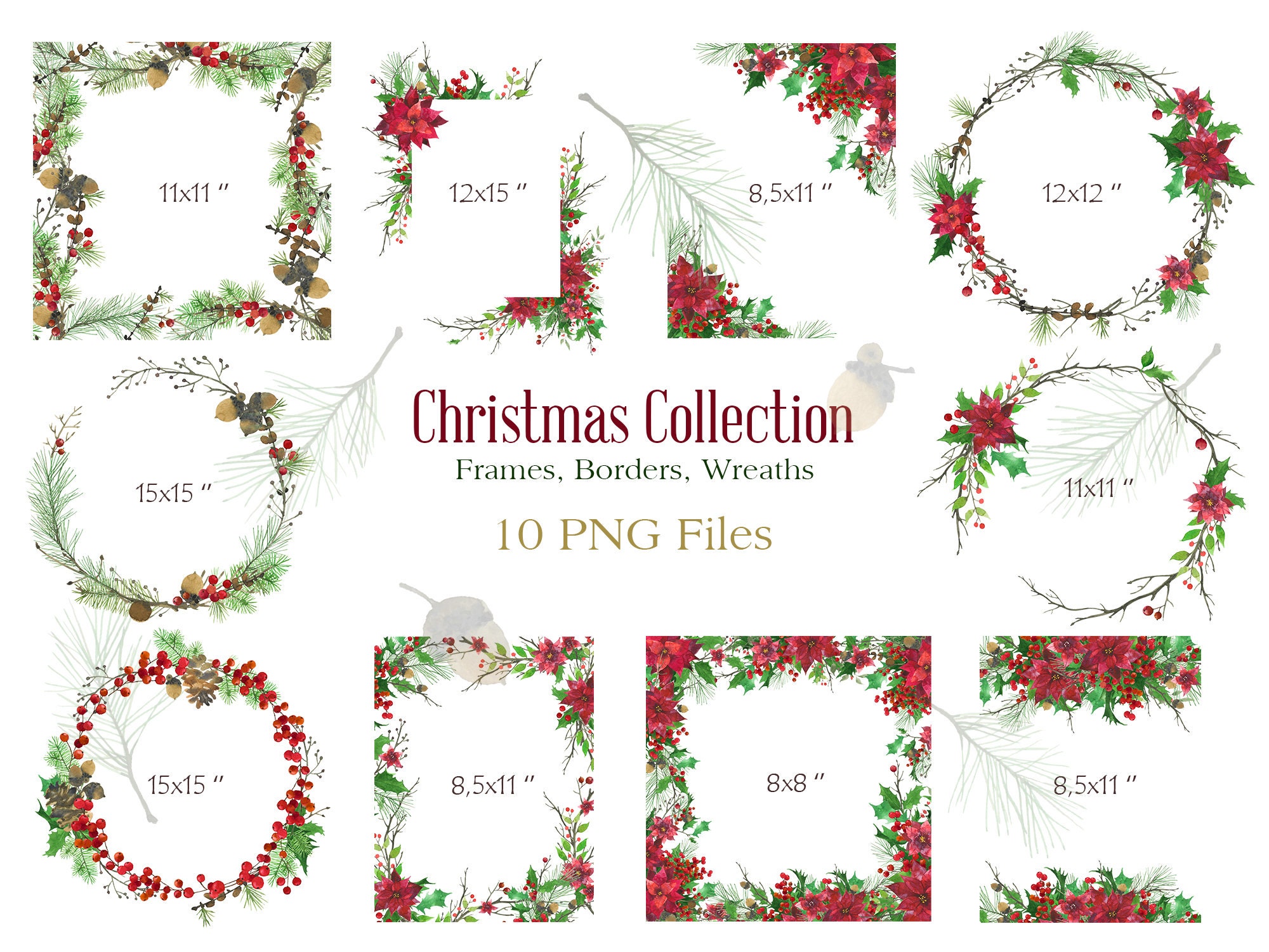 Watercolor Hand Painted Wreaths and Frames Winter Wreath | Etsy