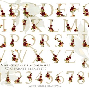 Vintage Floral Watercolor Alphabet Letters Clipart, Wedding Floral ...