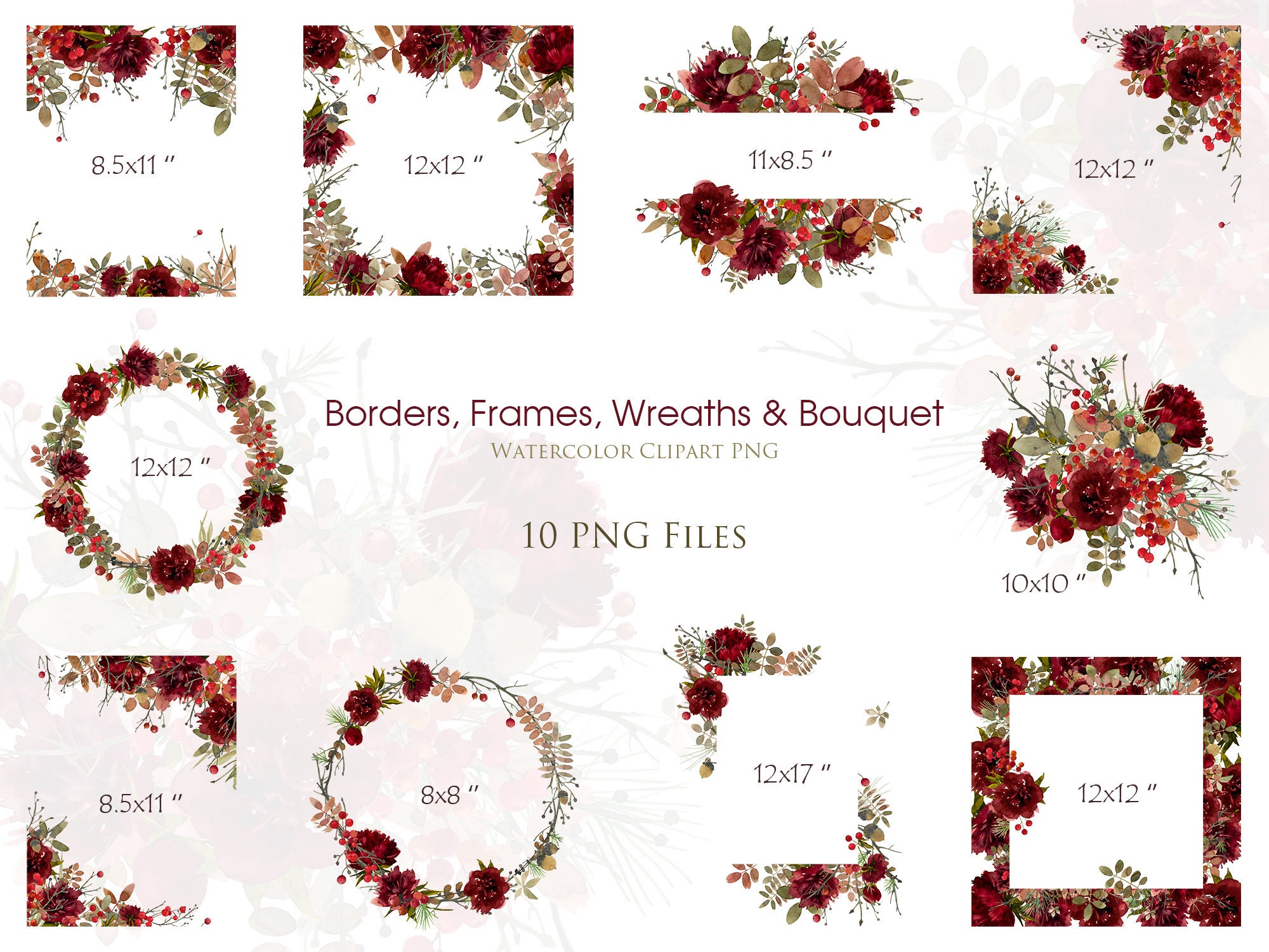 Watercolor Burgundy Flowers Collection Clipart Digital - Etsy