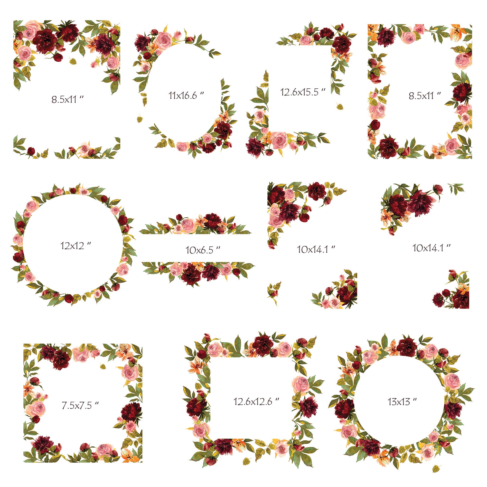 Watercolor Floral Clipart Frames Borders Wreaths Autumn Arrangements ...