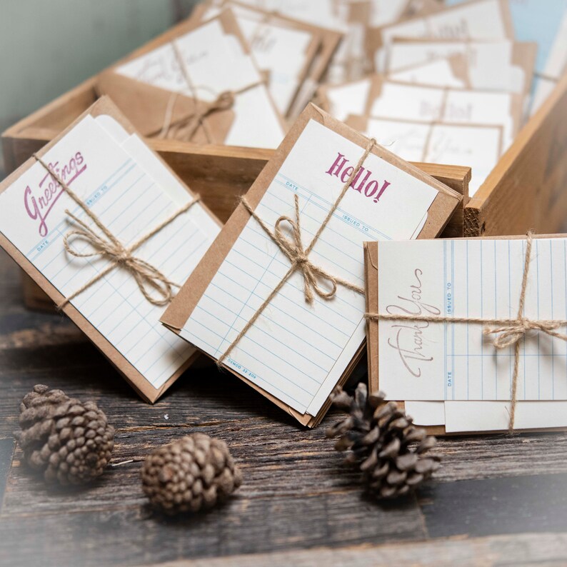 Vintage Library Book Card Note Cards - Etsy