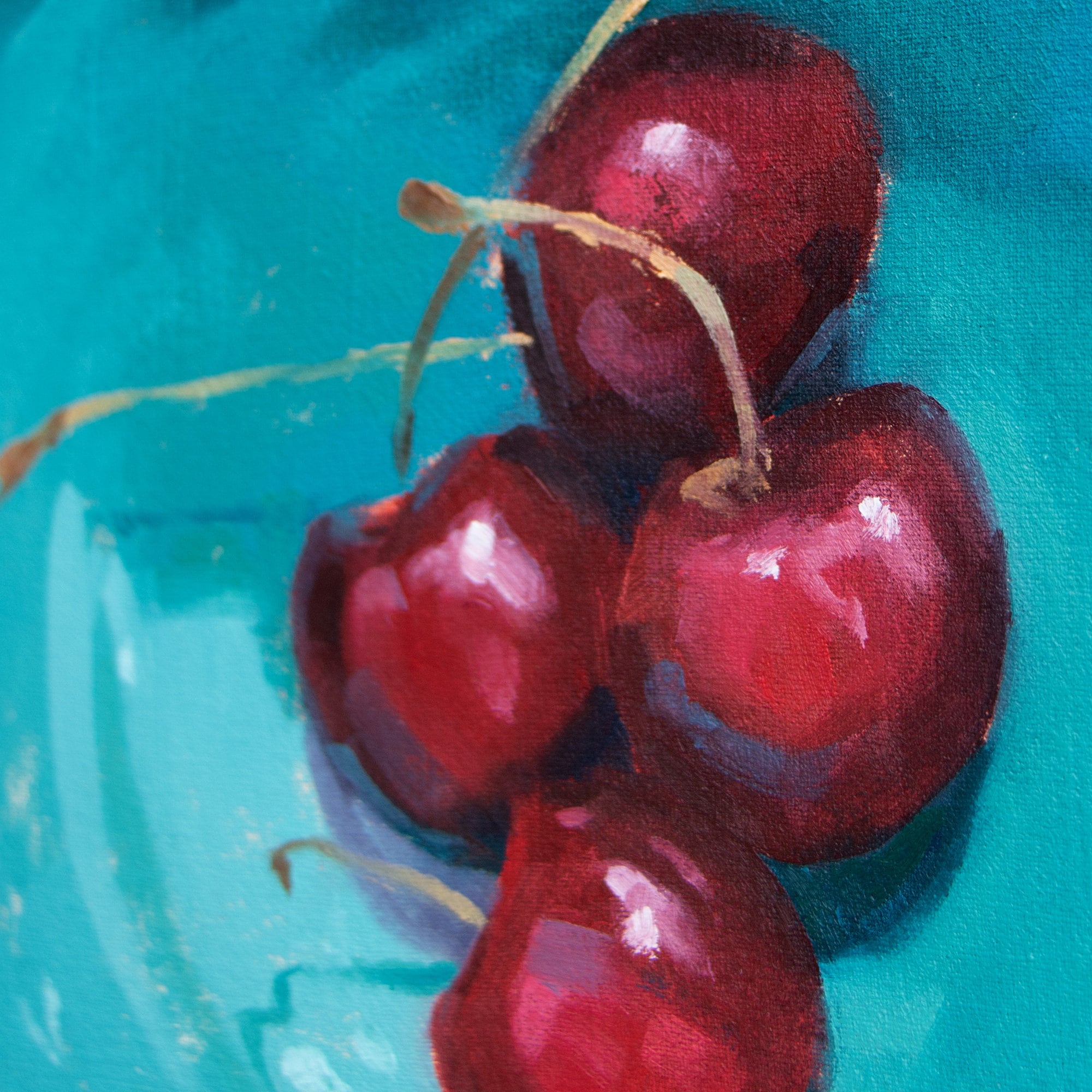 Red Cherries Oil Painting: Teal Bowl Still Life, Framed or Unframed - Etsy