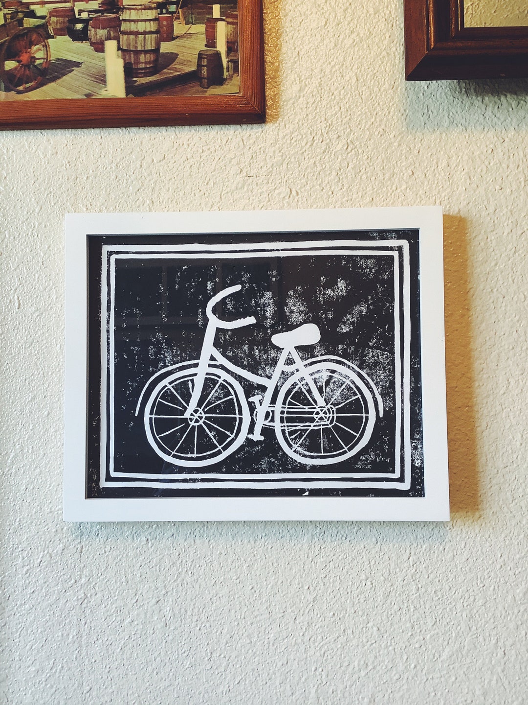 Kayte's Rustic Bike - Linocut Art Print - Etsy