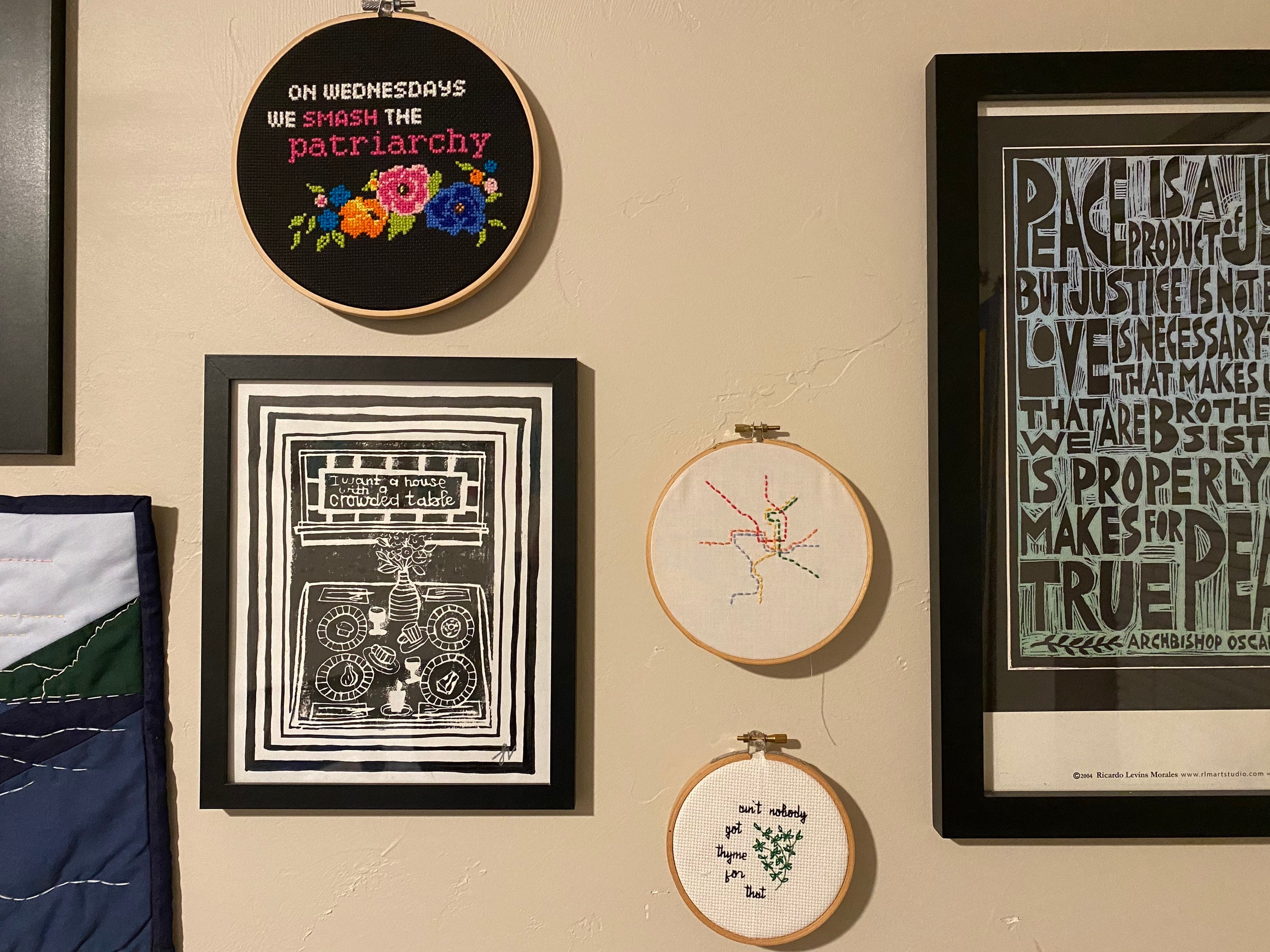 Crowded Table - Linocut Art Print - Etsy