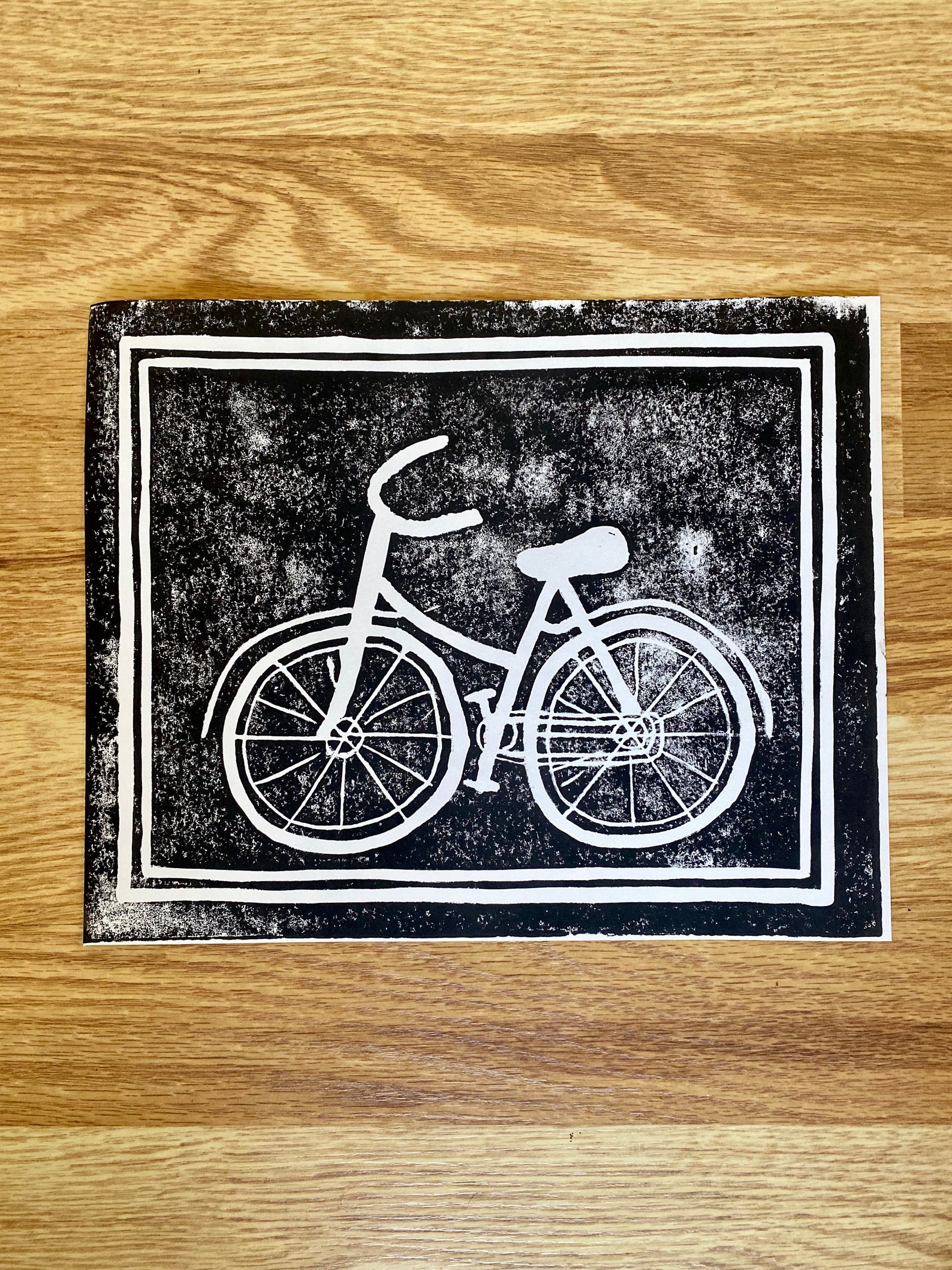 Kayte's Rustic Bike Linocut Art Print - Etsy Hong Kong