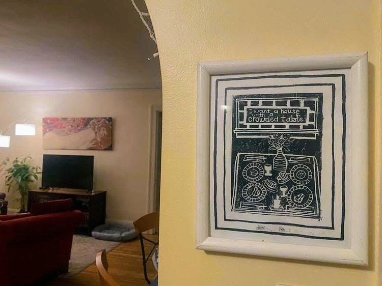 Crowded Table - Linocut Art Print - Etsy